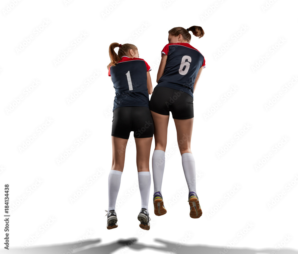 two female volleyball players celebrating point Stock Photo | Adobe Stock