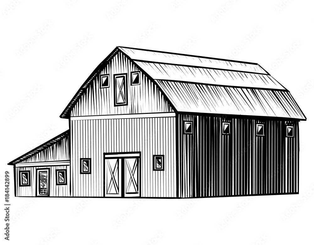 Farm barn isolated on white background hand drawn sketch style ...