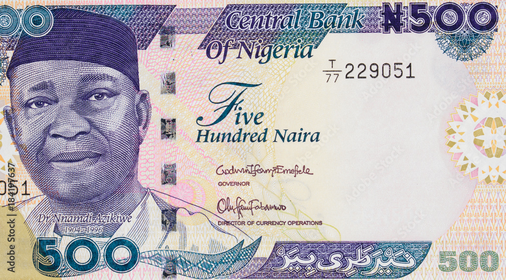 Nigeria 500 naira (2016) banknote closeup macro, Nigerian money close ...