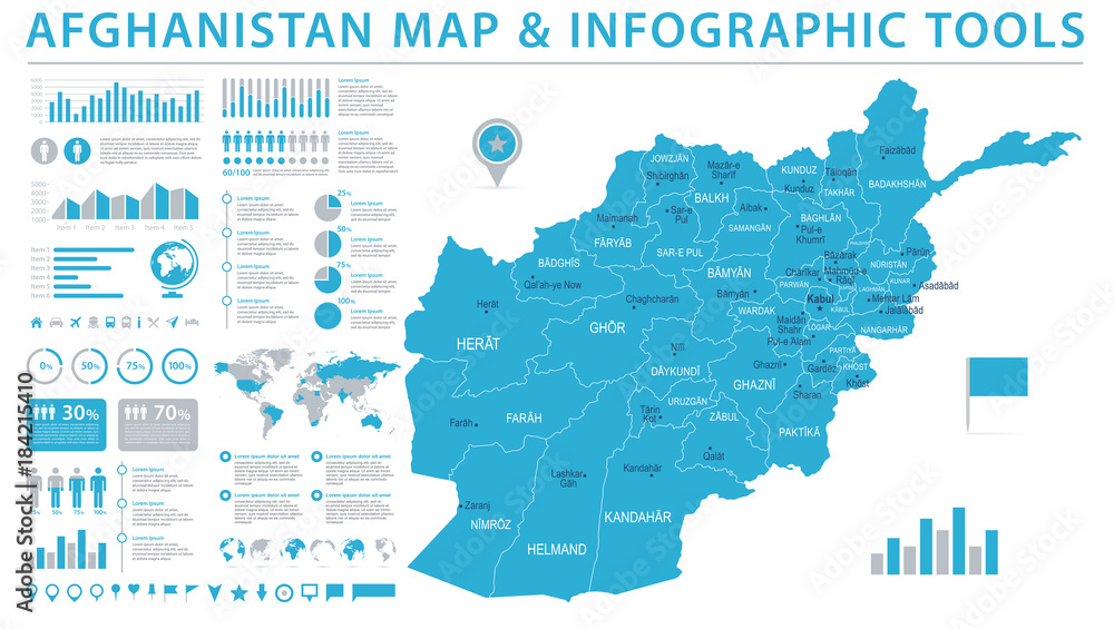 Afghanistan Map - Info Graphic Vector Illustration Stock Vector | Adobe ...