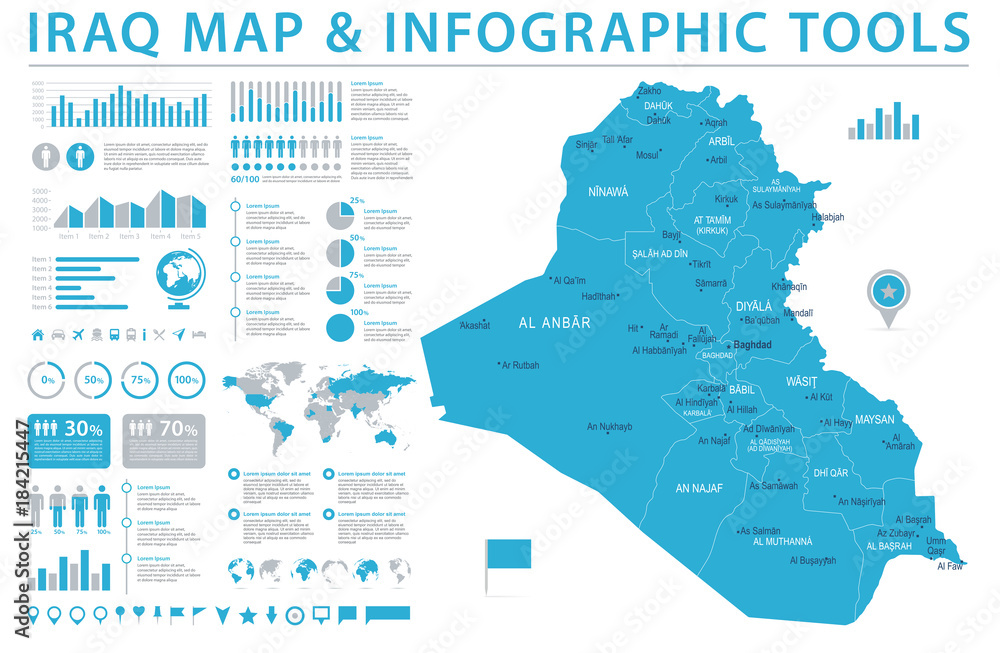 Iraq Map - Info Graphic Vector Illustration Stock Vector | Adobe Stock