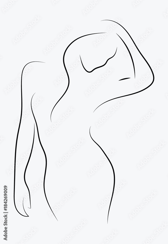 Female figure. Outline of young girl. Stylized slender body. Linear Art ...