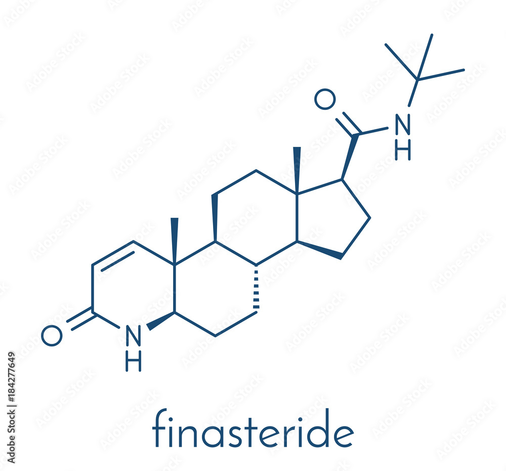 Finasteride male pattern baldness drug molecule. Also used in benign ...