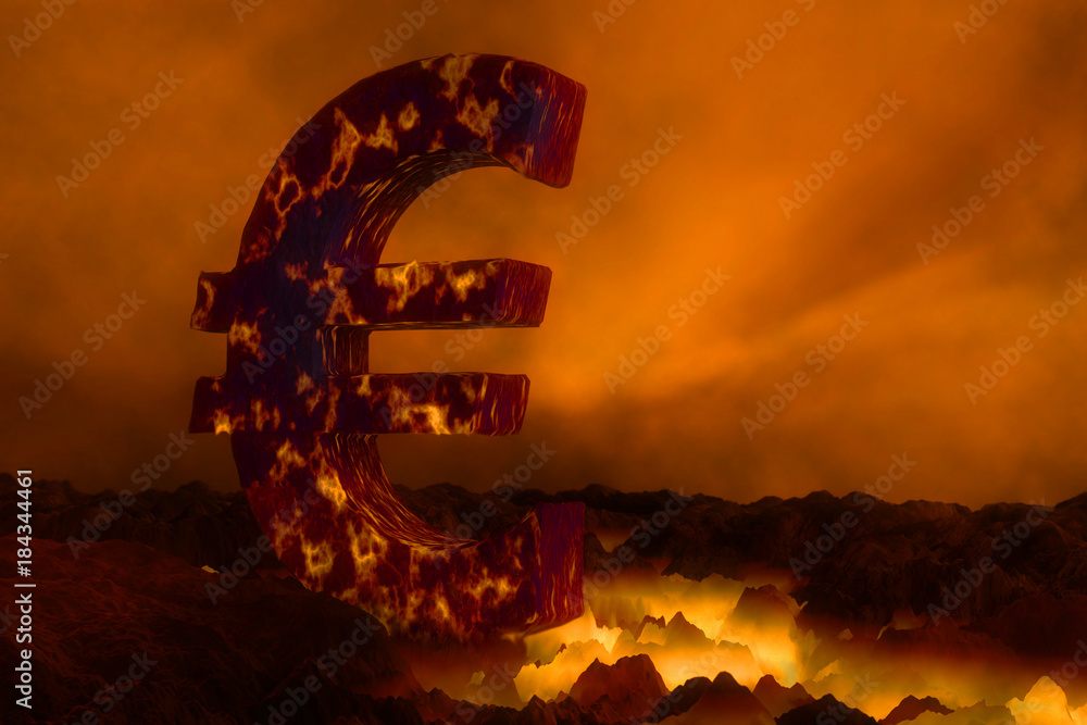 3D Euro symbol burning on lava surface Stock Illustration | Adobe Stock