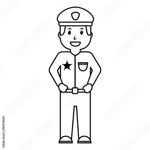 portrait policeman smiling uniform and cap vector illustration outline ...