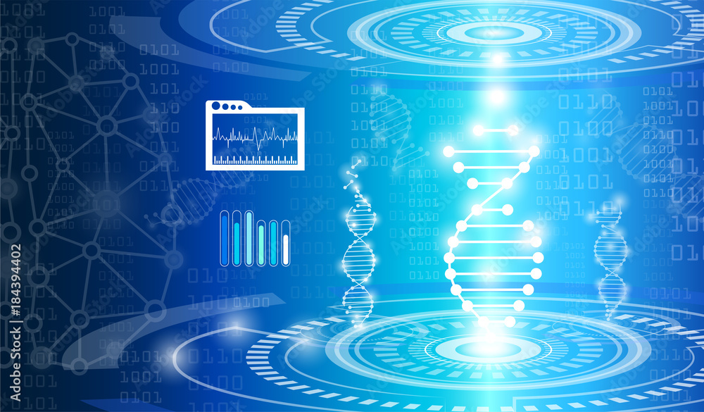 abstract background technology concept in blue light,brain and human ...