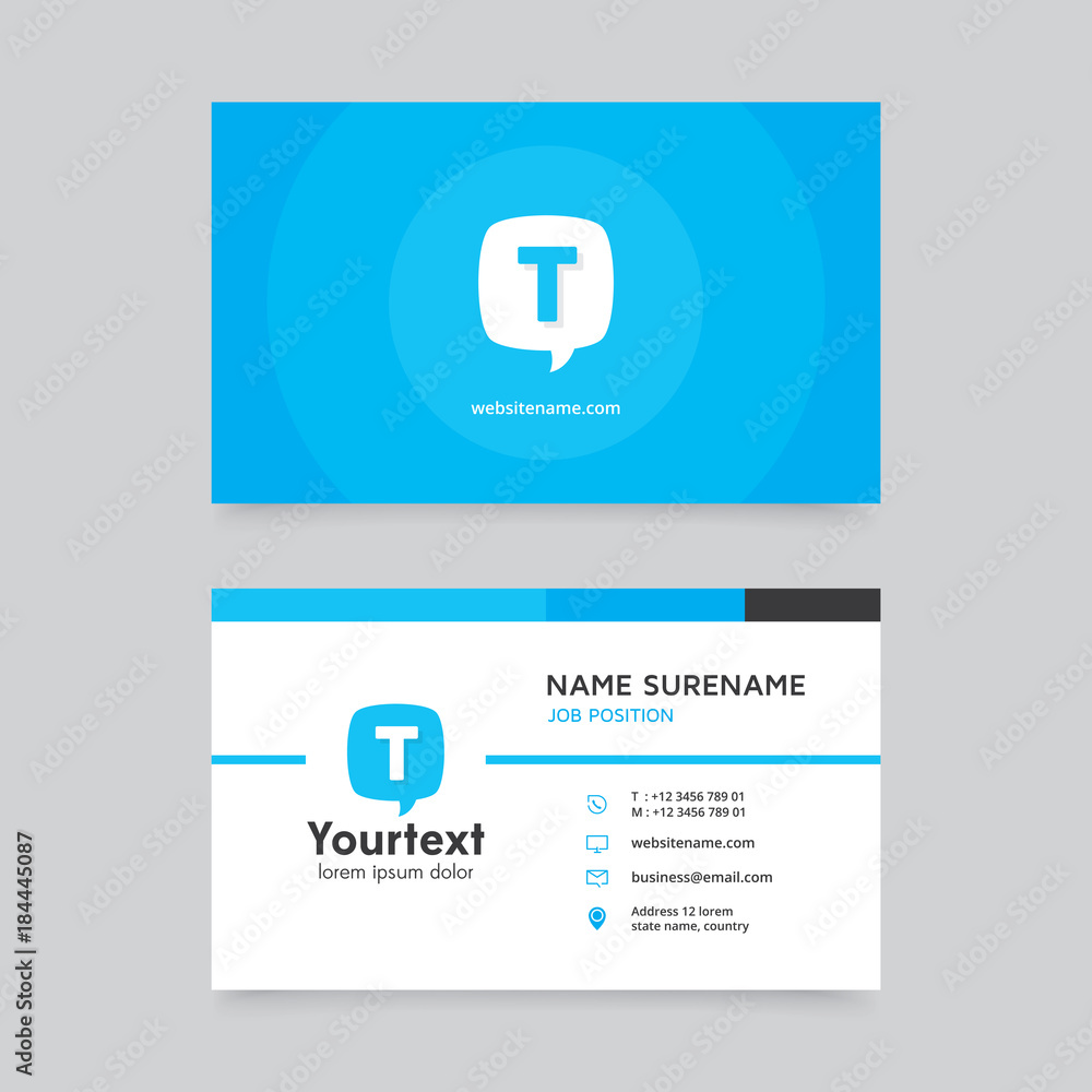 Blue speech bubble business card, vector modern creative and clean ...