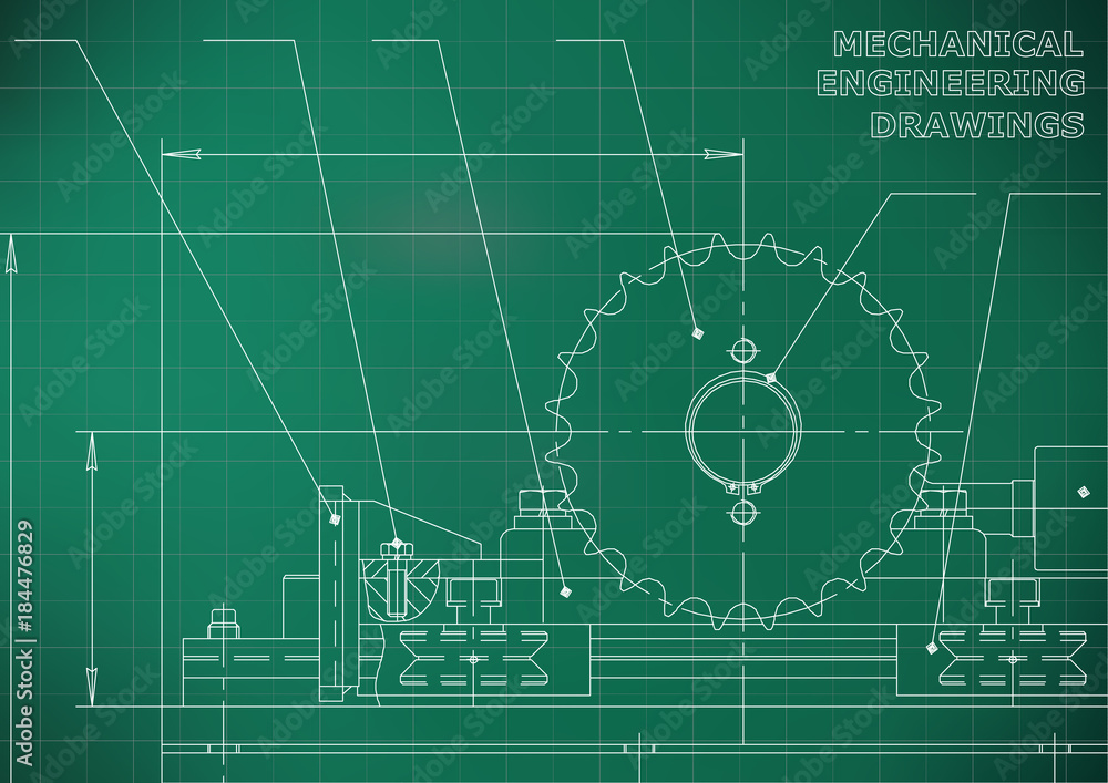 Mechanical engineering drawings. Vector Drawing. Light green. Grid ...