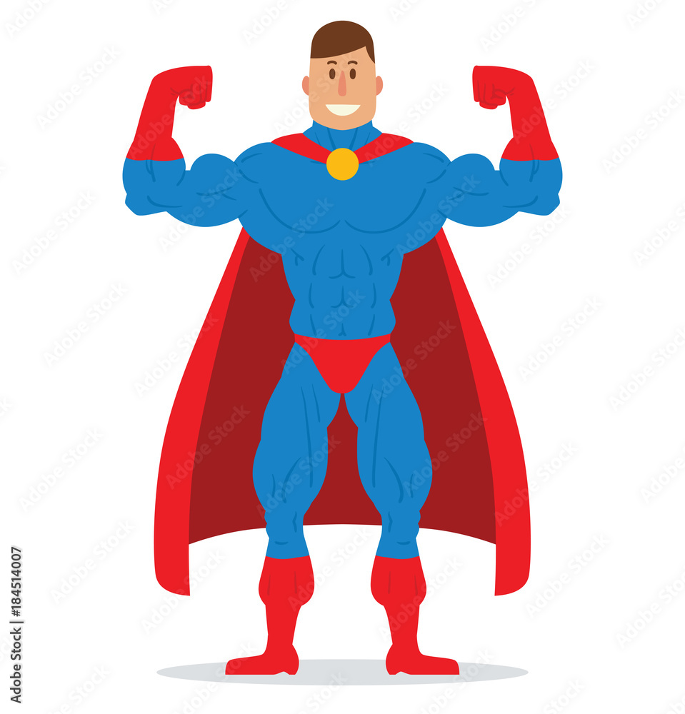 Vector cartoon image of a muscular man superhero with brown hair in a ...