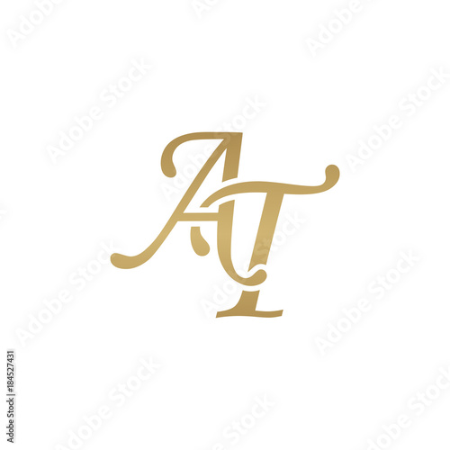 Initial letter AT, overlapping elegant monogram logo, luxury golden ...