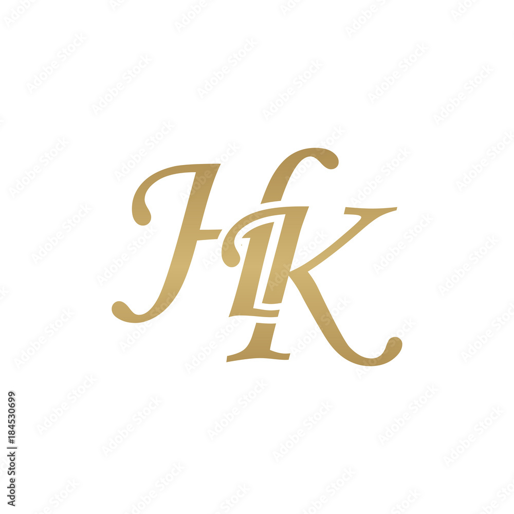 Initial letter HK, overlapping elegant monogram logo, luxury golden ...