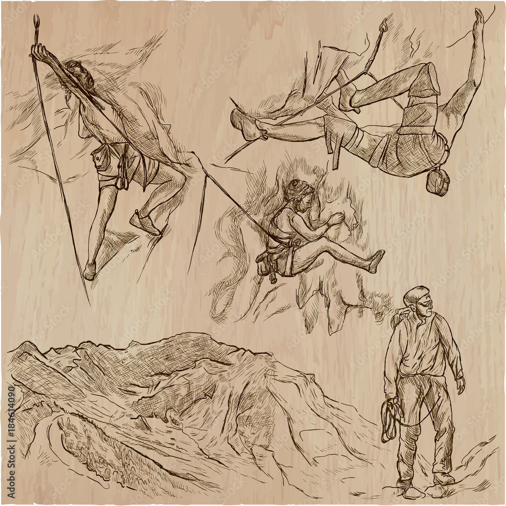 An hand drawn collection, vector pack - CLIMBING. Outdoor, Climbers ...