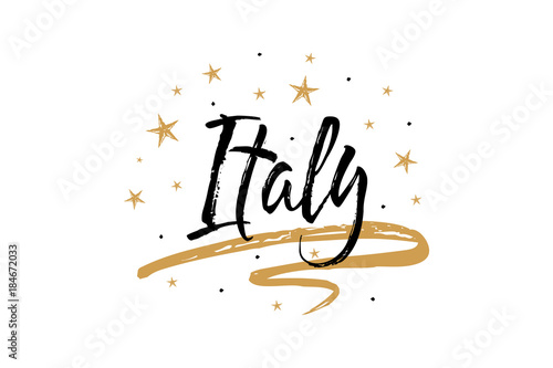 Italy. Name country word text card, banner script. Beautiful typography ...