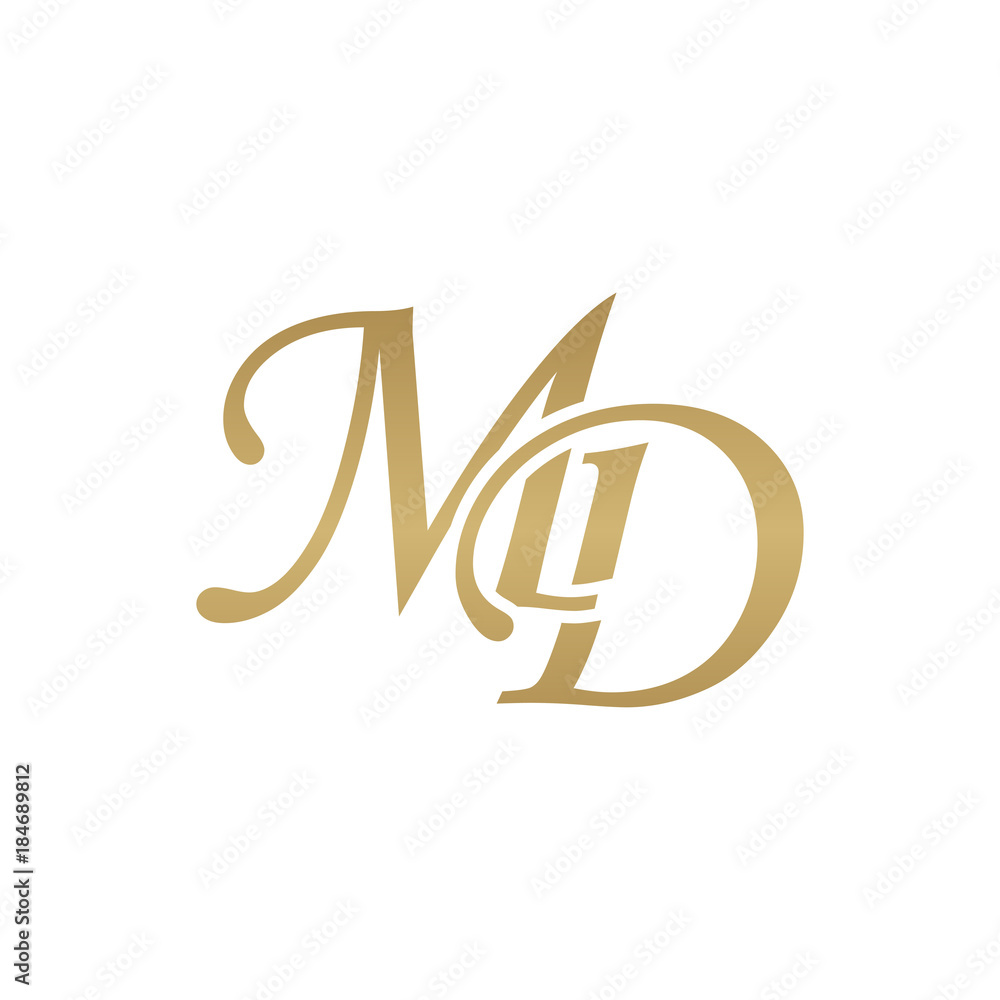 Initial letter MD, overlapping elegant monogram logo, luxury golden ...