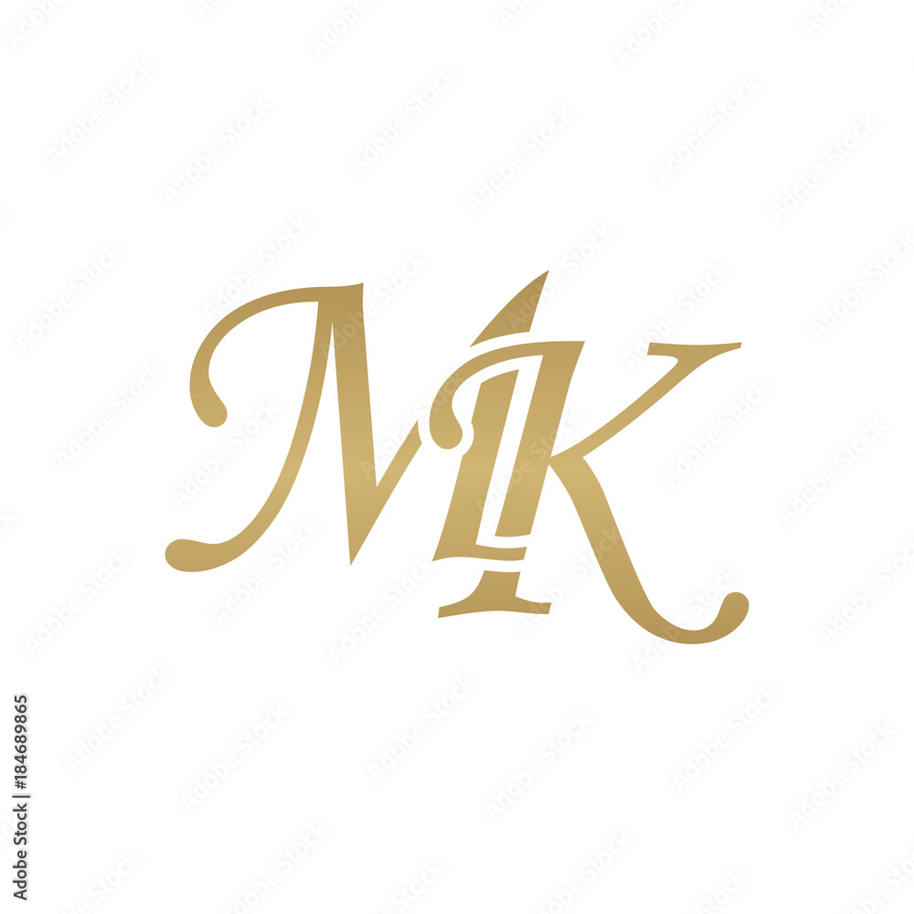 Initial letter MK, overlapping elegant monogram logo, luxury golden ...