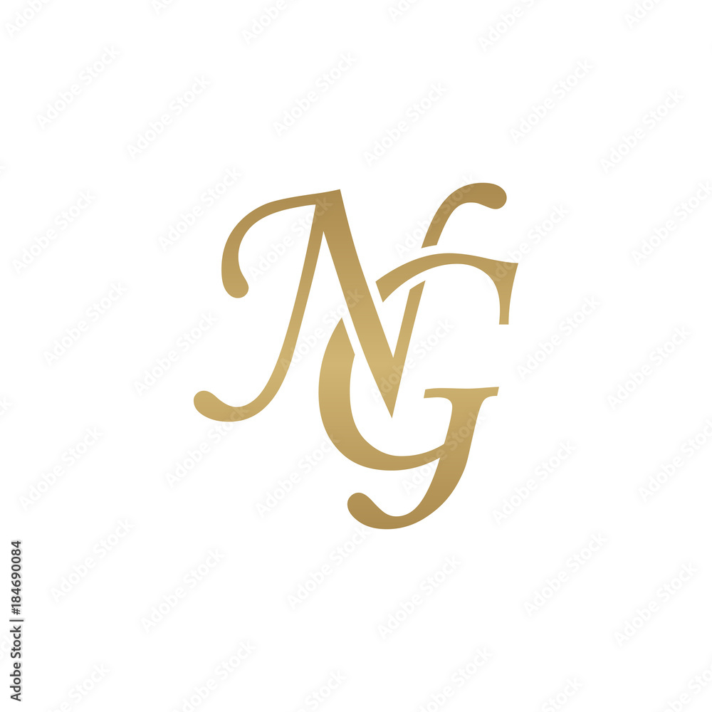 Initial letter NG, overlapping elegant monogram logo, luxury golden ...