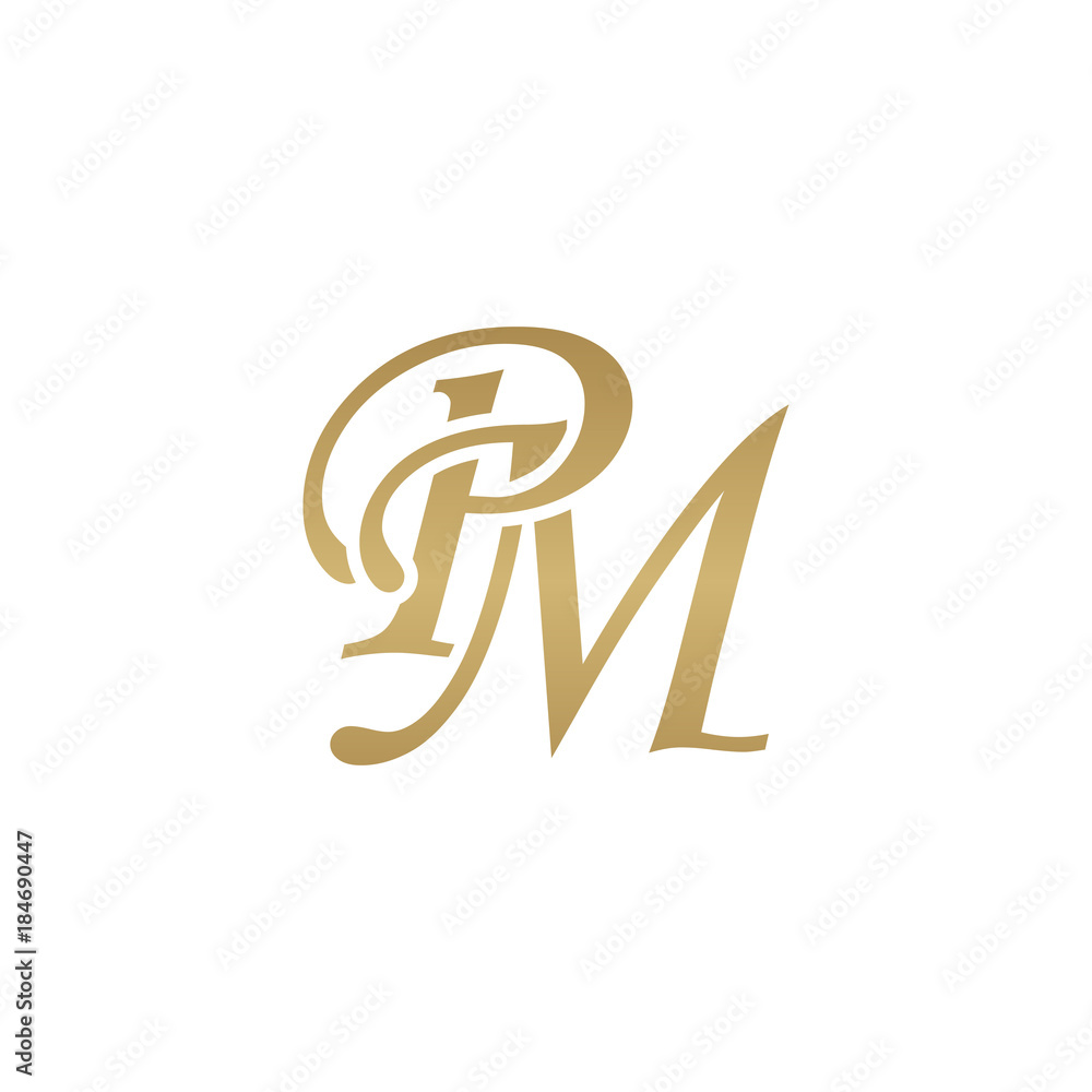 Initial letter PM, overlapping elegant monogram logo, luxury golden ...