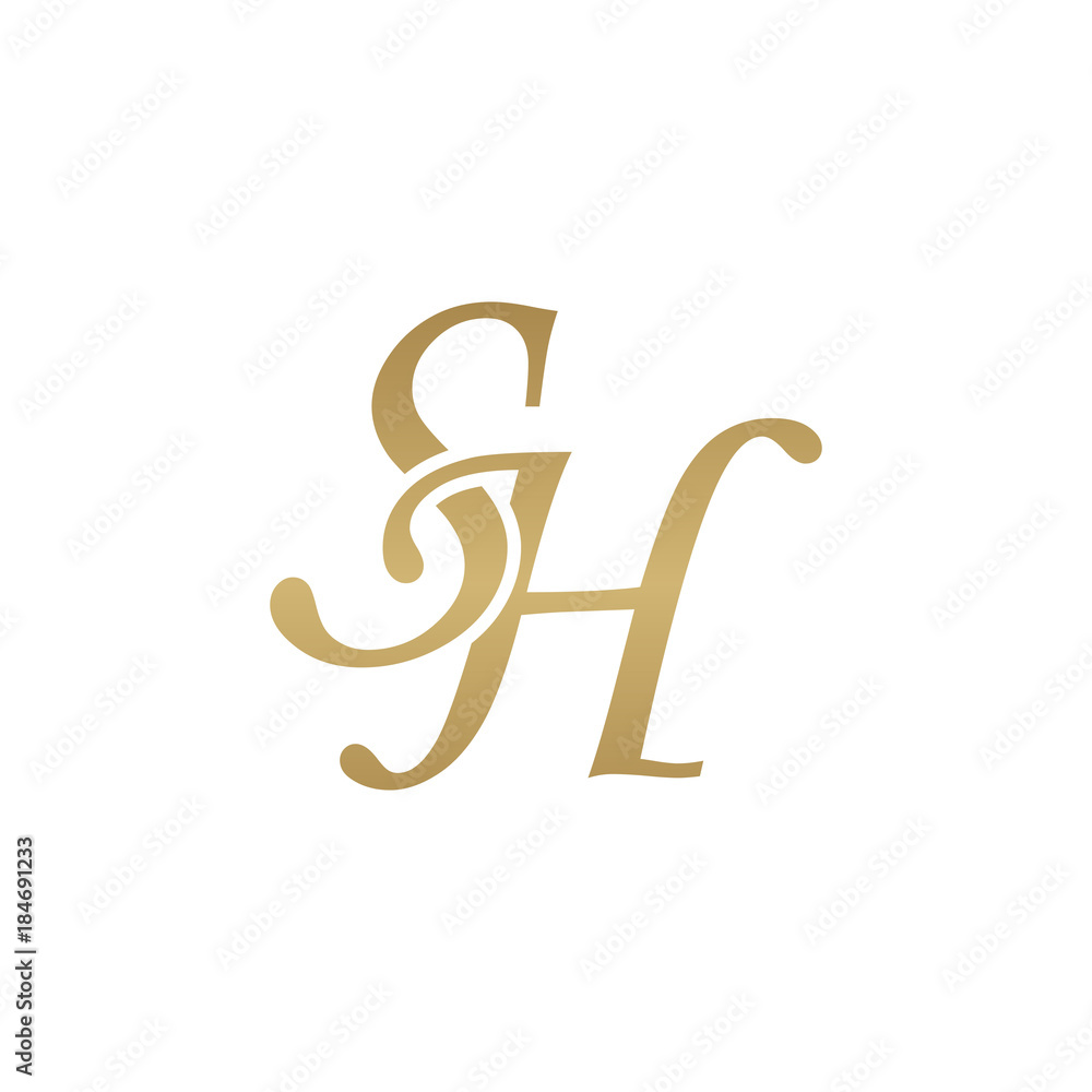Initial letter SH, overlapping elegant monogram logo, luxury golden ...