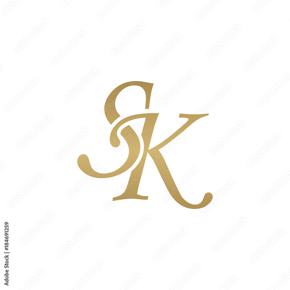 Initial letter SK, overlapping elegant monogram logo, luxury golden ...