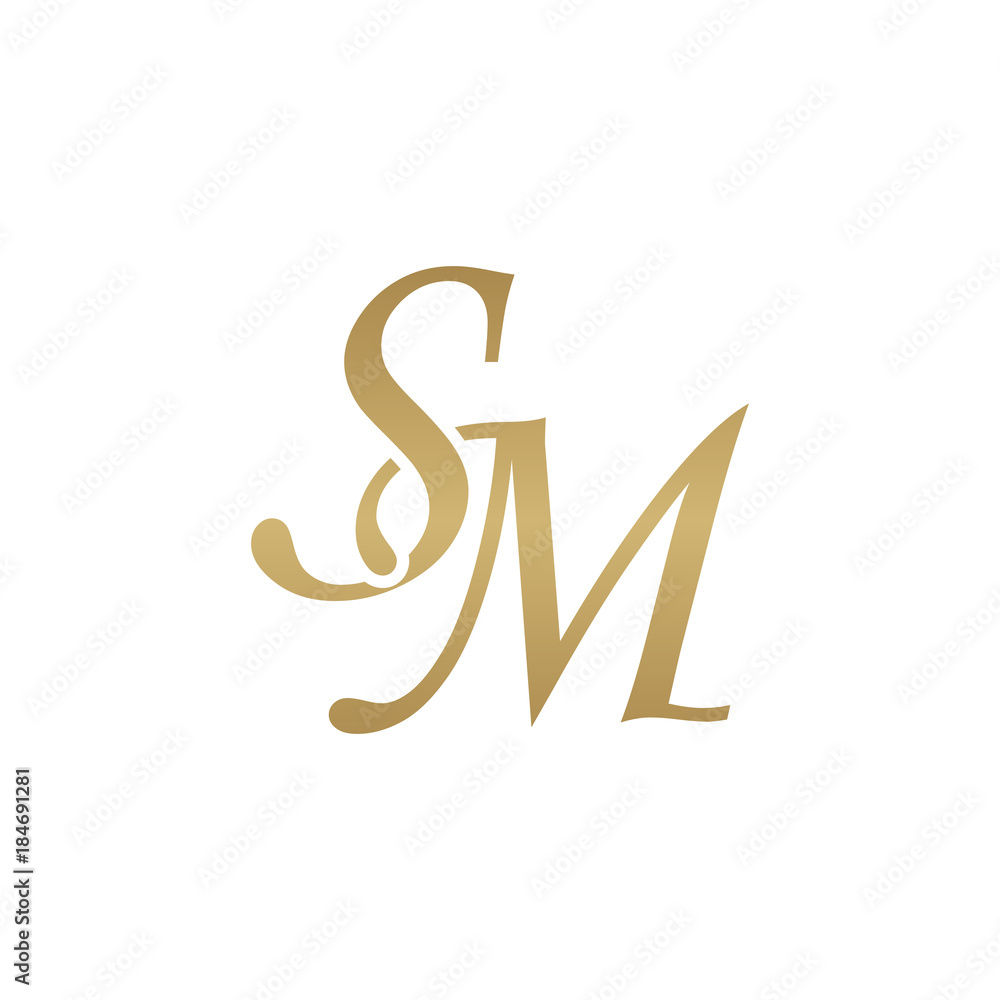 Initial letter SM, overlapping elegant monogram logo, luxury golden ...