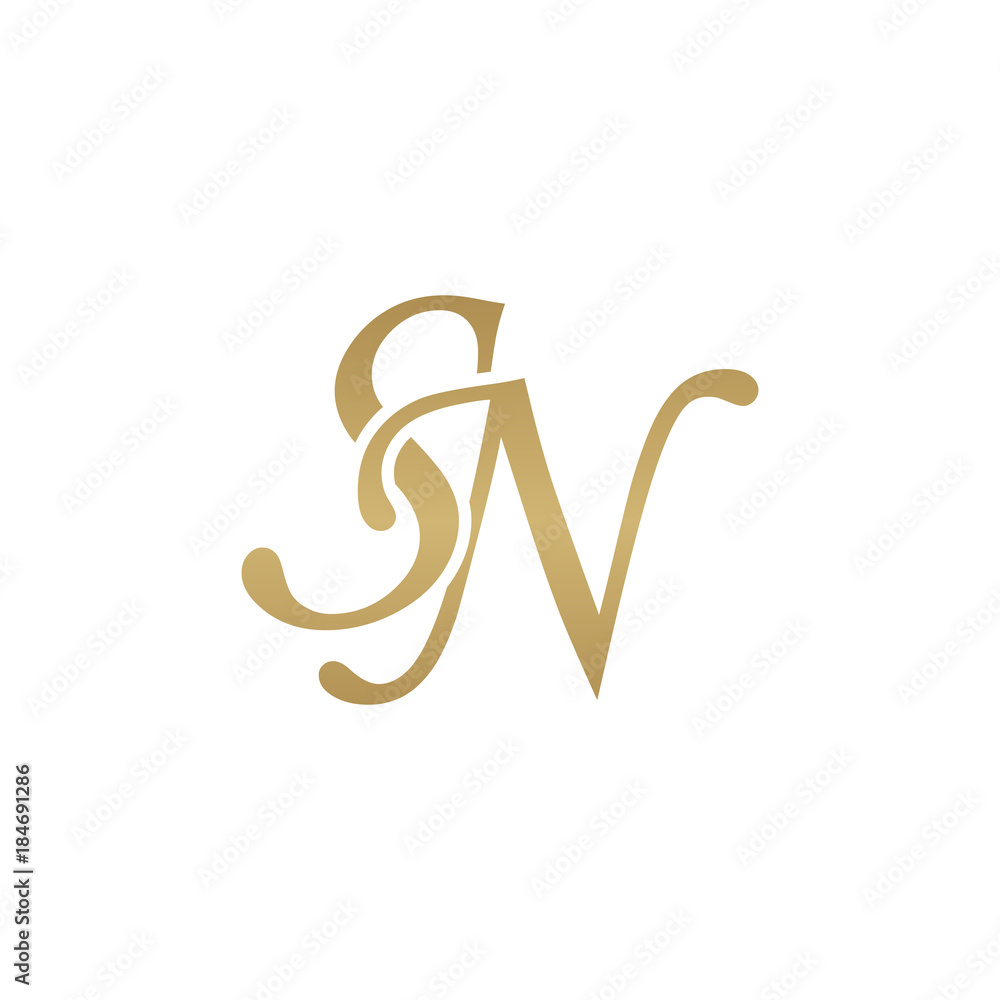 Initial letter SN, overlapping elegant monogram logo, luxury golden ...