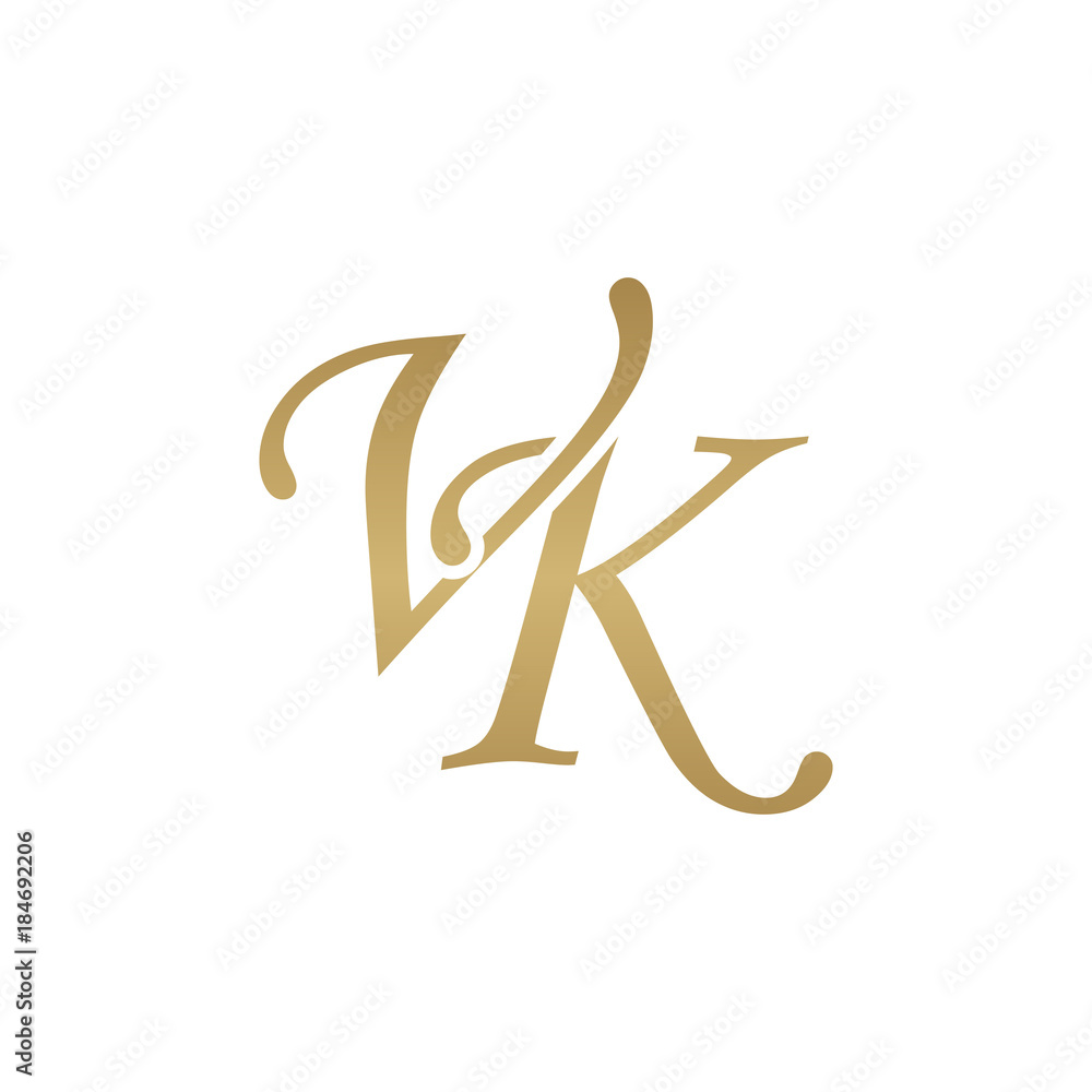 Initial letter VK, overlapping elegant monogram logo, luxury golden ...