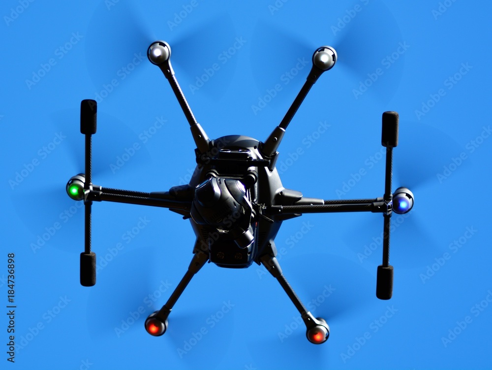Large Surveillance Drone - In Flight, Underside View -Cameras and ...