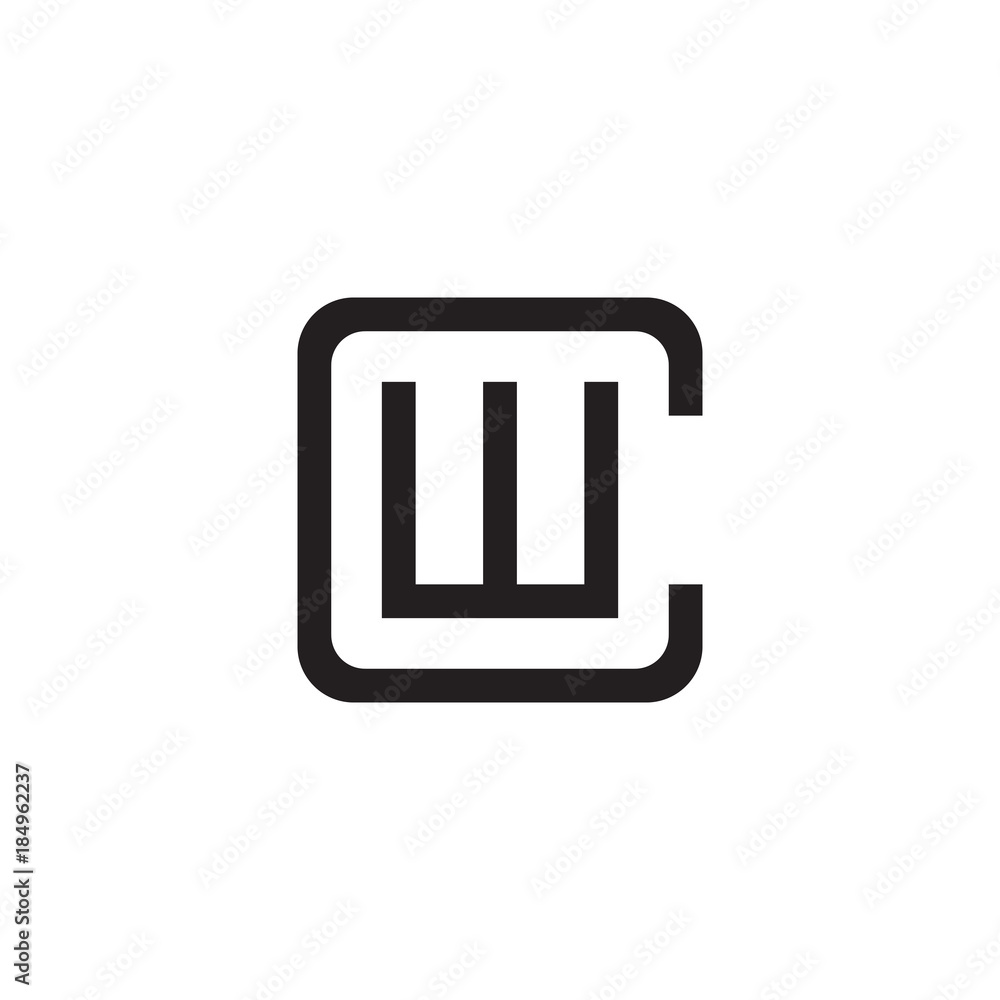 Initial letter C and W, CW, WC, overlapping W inside C, line art logo ...