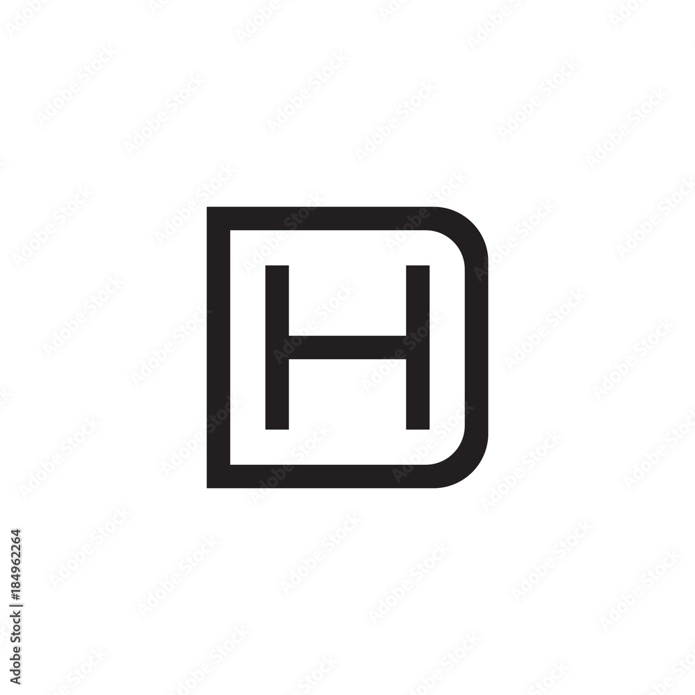 Initial letter D and H, DH, HD, overlapping H inside D, line art logo ...