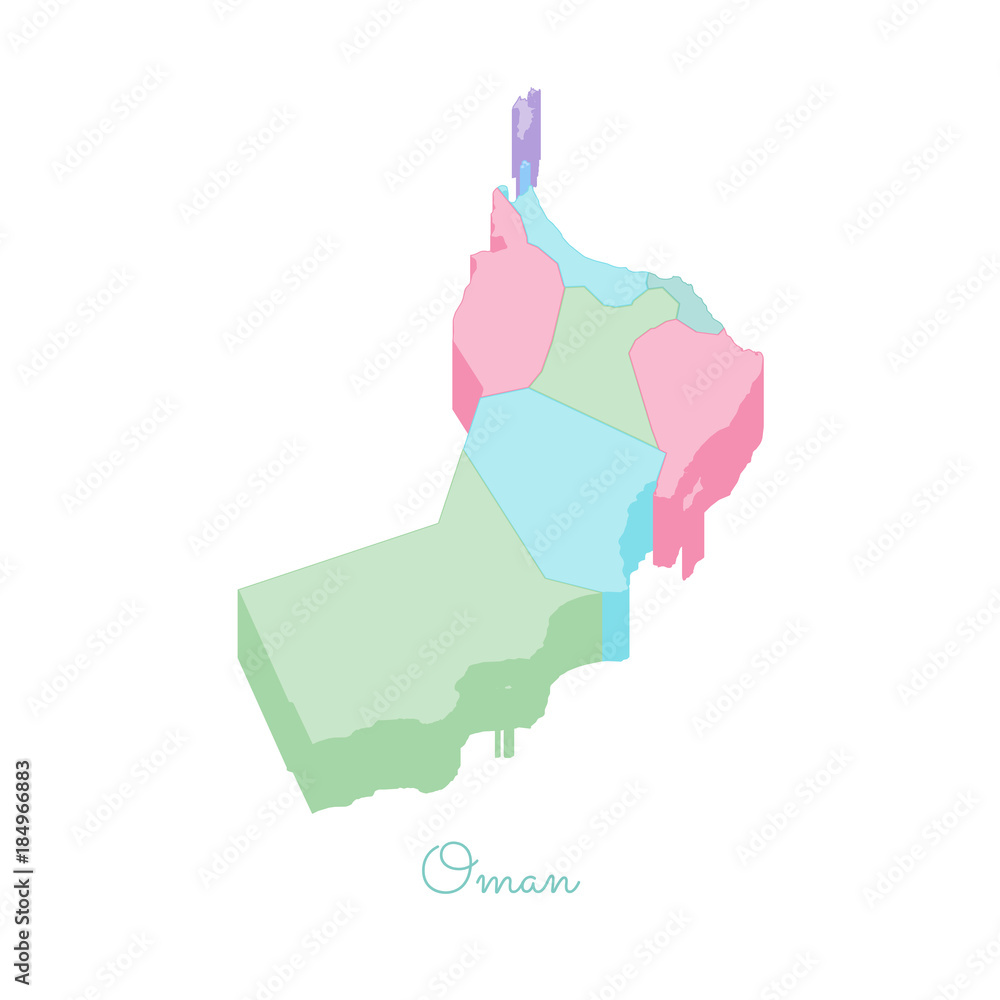 Oman region map: colorful isometric top view. Detailed map of Oman ...