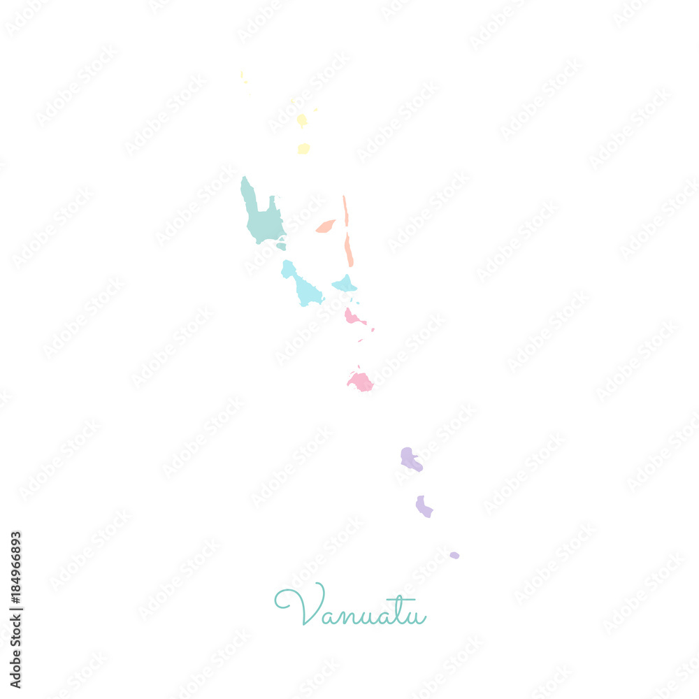 Vanuatu region map: colorful with white outline. Detailed map of ...