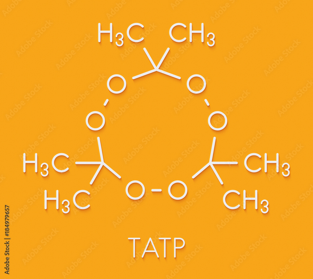 Triacetone triperoxide (TATP, acetone peroxide) explosive molecule ...