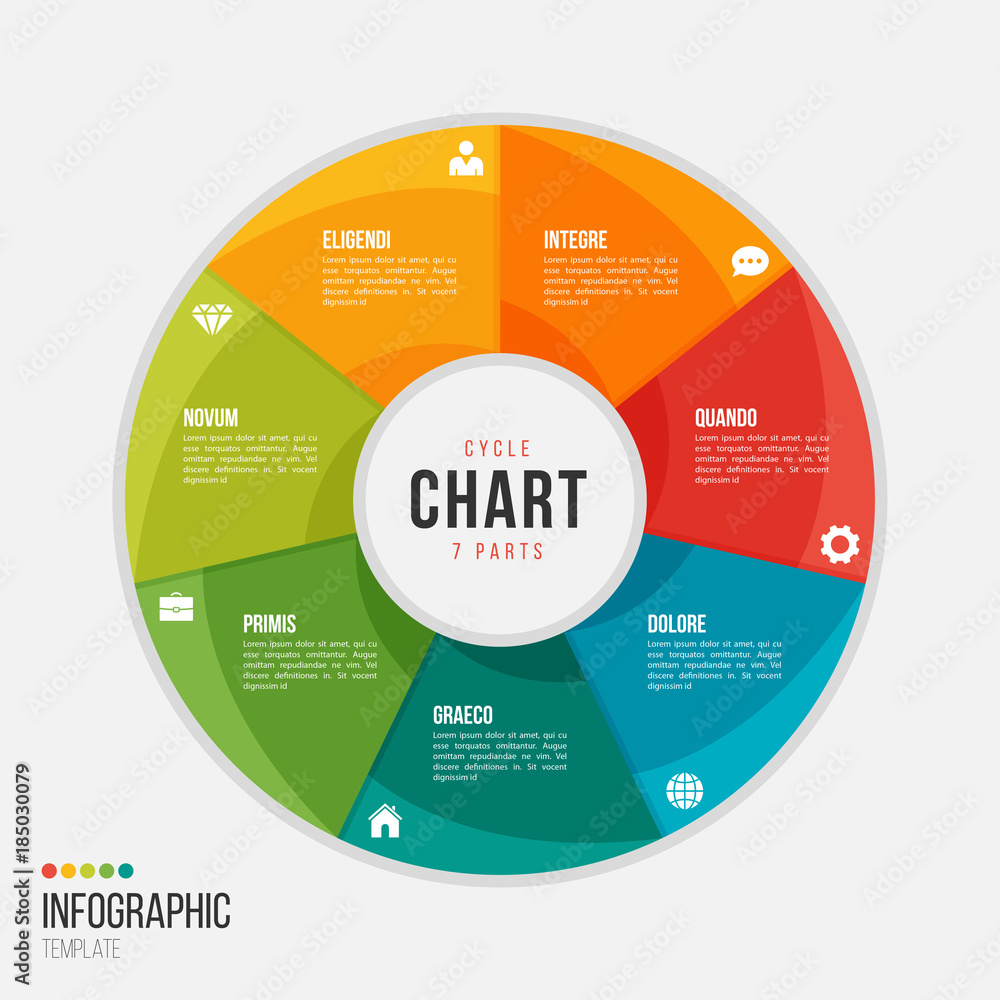 Cycle chart infographic template with 7 parts, options, steps Stock ...