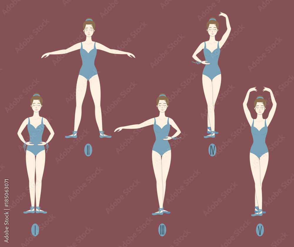 Girl dancer shows the five basic ballet positions Stock Vector | Adobe ...