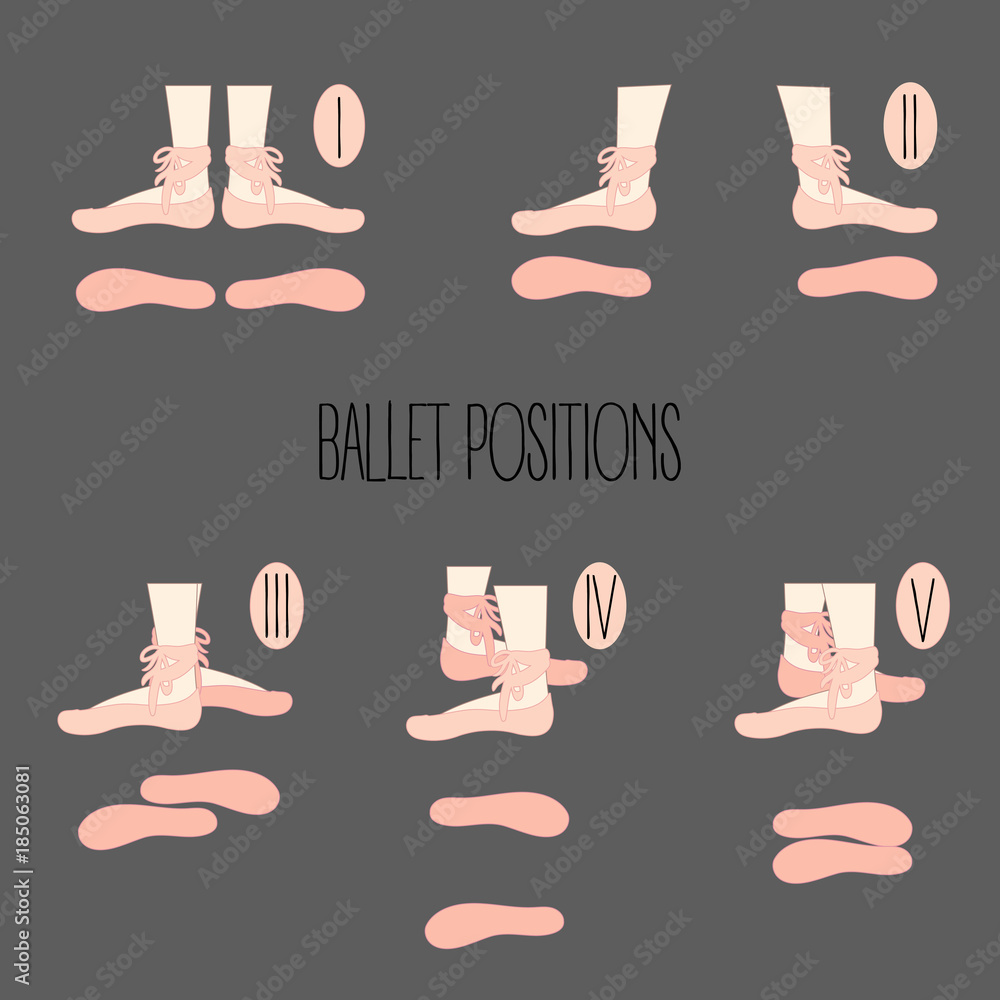 Five ballet position, illustration of legs with points, showing ...