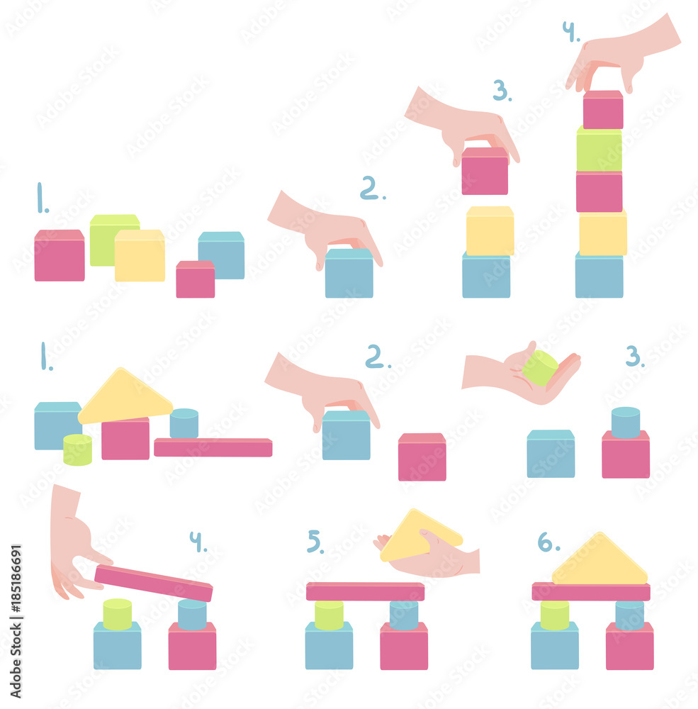 How to play wood block tower stack game with hand Stock Vector | Adobe ...