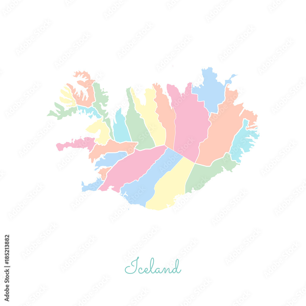 Iceland region map: colorful with white outline. Detailed map of ...