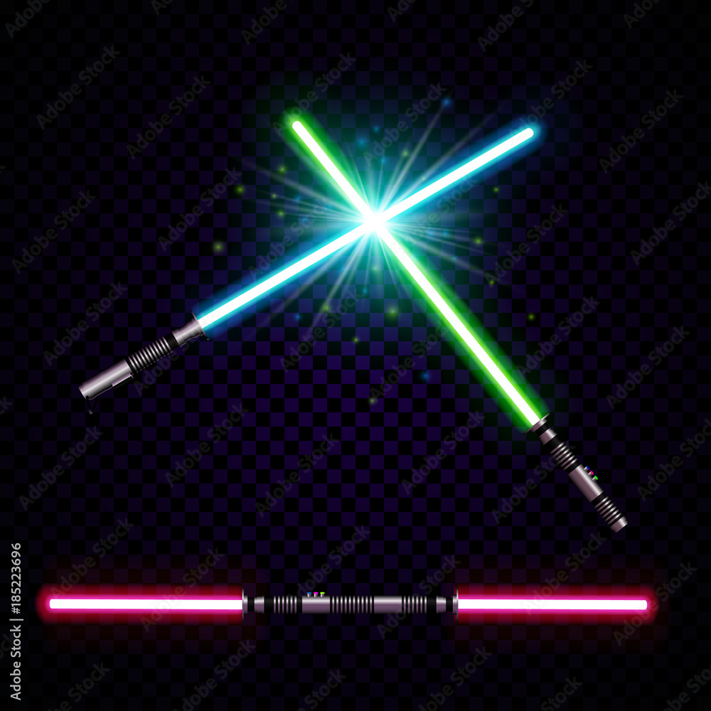 neon light swords. crossed light sabers, flash and sparkles. Vector ...