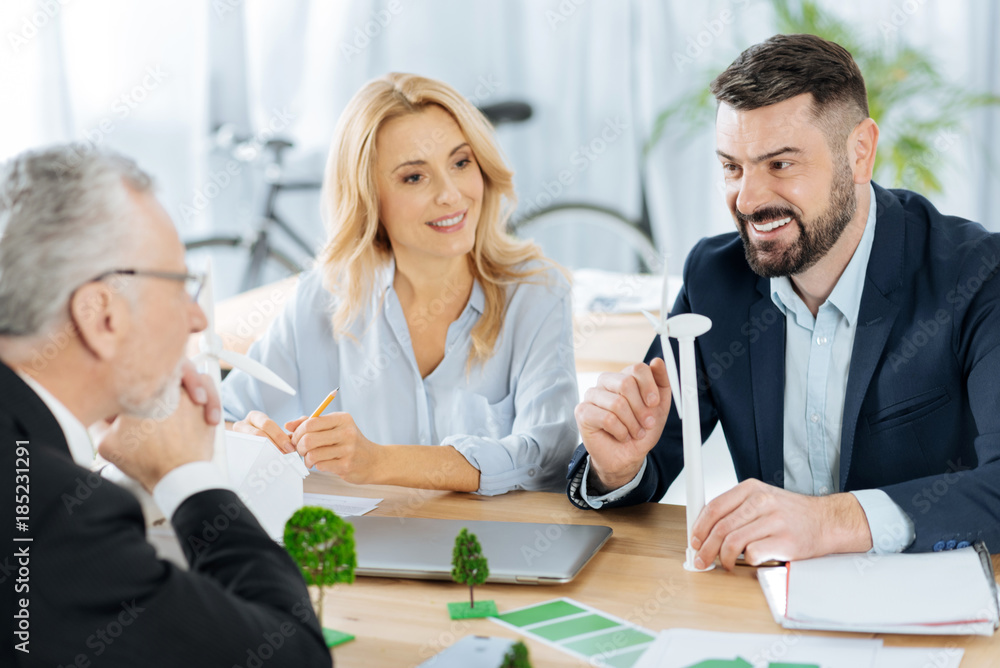 Emotional communication. Positive polite emotional engineer feeling ...