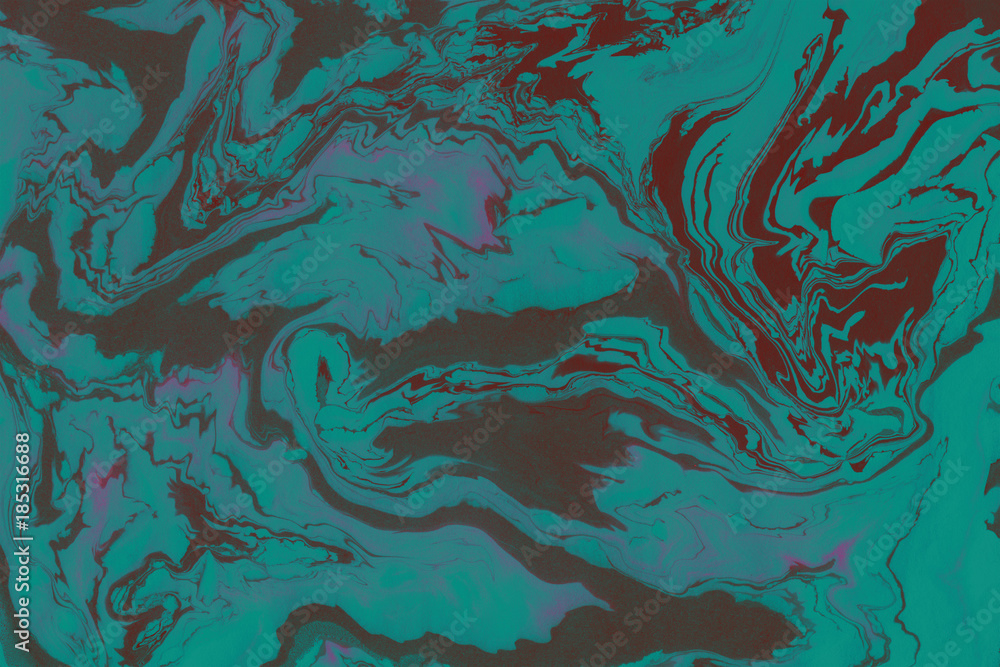 Ilustrace Suminagashi marble texture hand painted with cyan ink ...