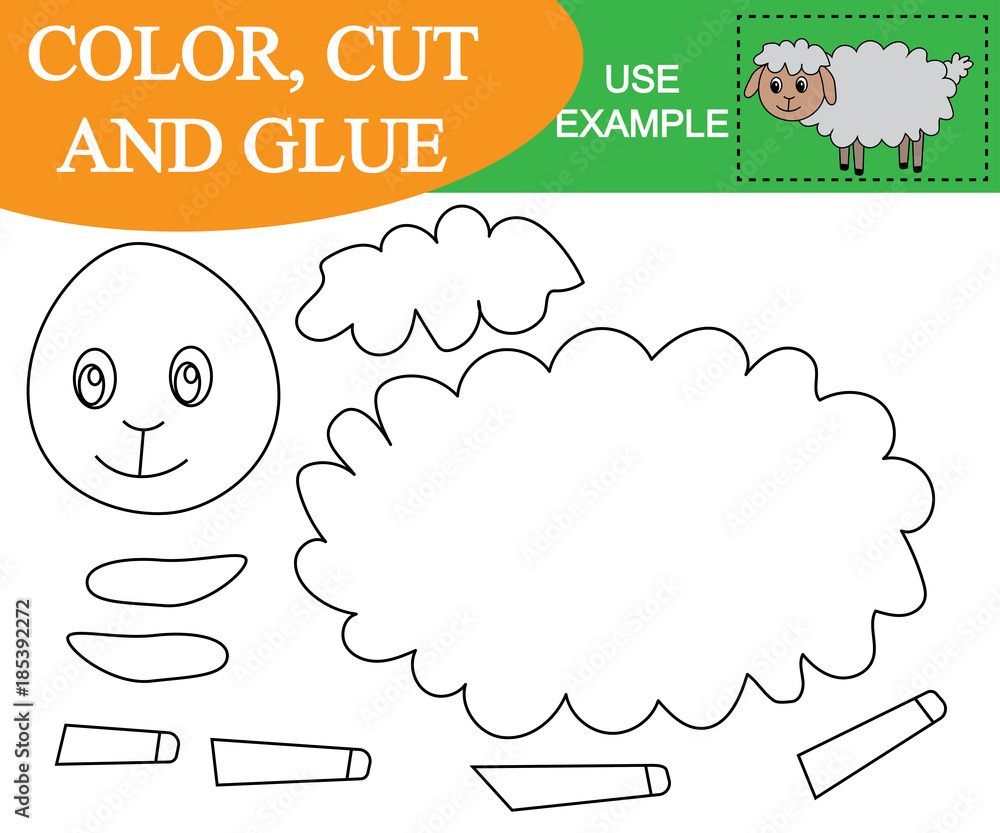 Color, cut and glue to create the image of sheep (animal). Educational ...