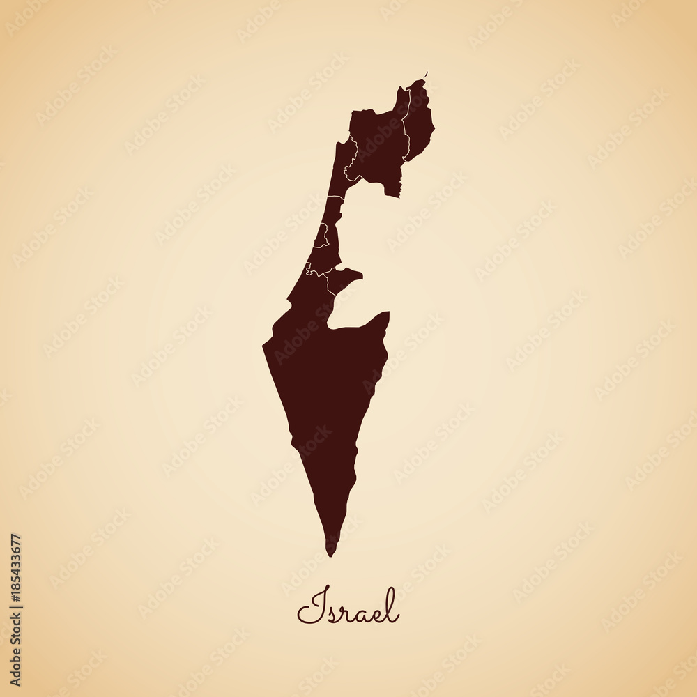 Israel region map: retro style brown outline on old paper background ...
