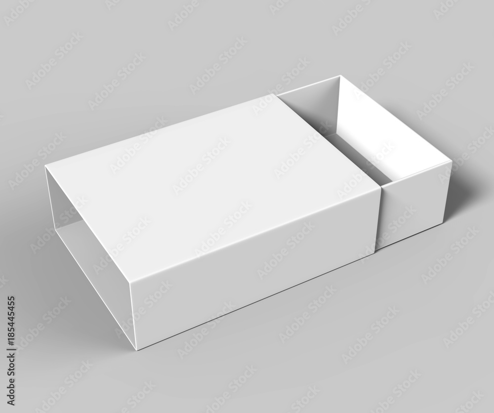 Realistic Package Cardboard Sliding drawer Box with ribbon pull on grey ...