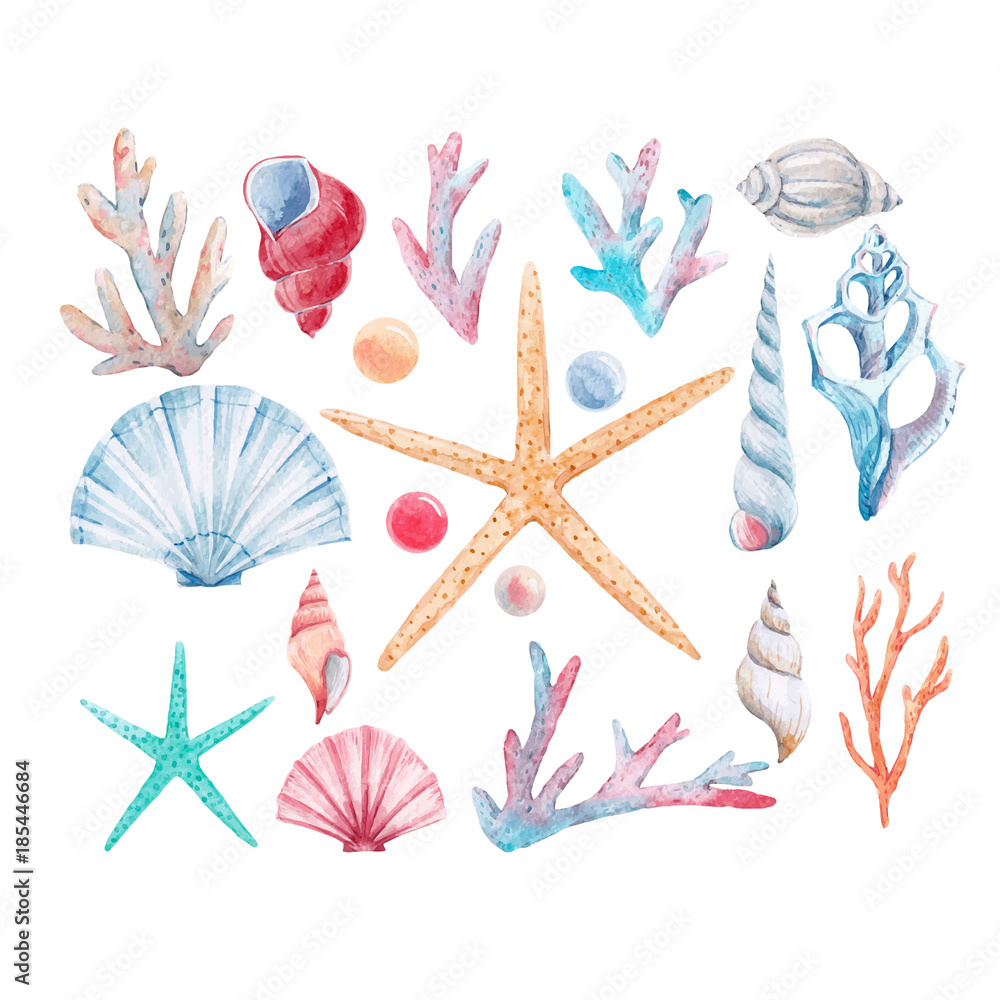 Watercolor coral vector set Stock Vector | Adobe Stock