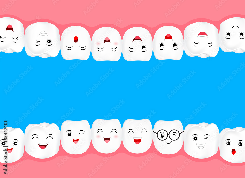Human teeth in mouth. Emoticons facial expressions. Funny dental care ...