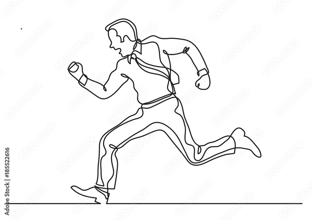 continuous line drawing of business situation - businessman running ...