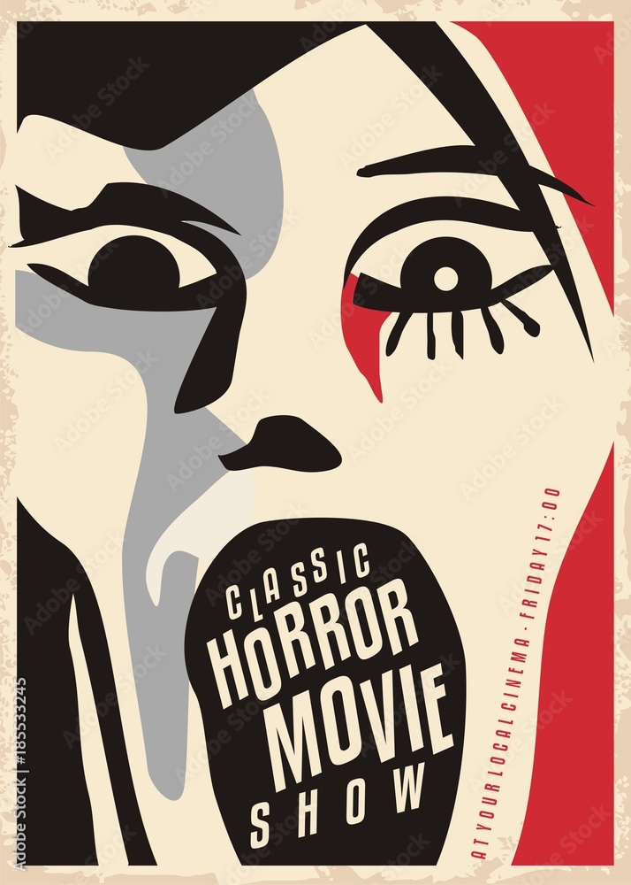 Horror movies poster design with dreadful face screaming. Cinema poster ...