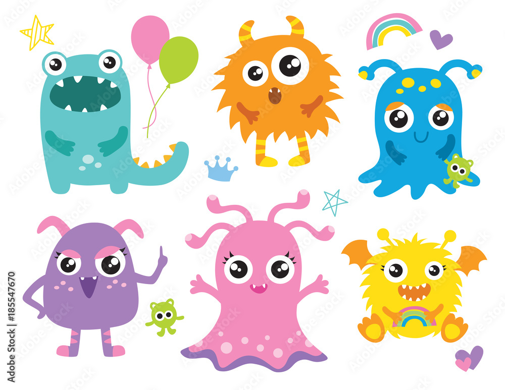 Cute little monsters vector illustration. Furry cute alien character ...