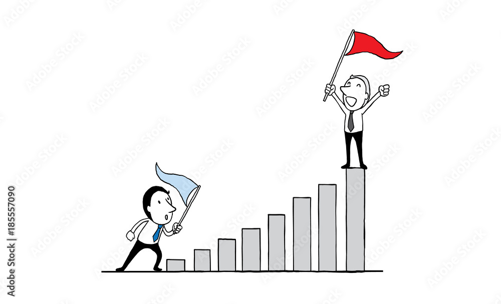 business people standing on the graph with red flag conquering ...