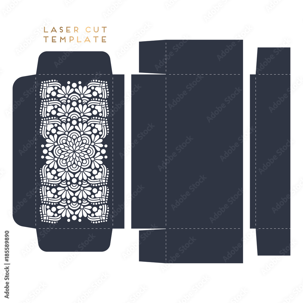 Vector wedding card laser cut template box. Vintage decorative elements ...